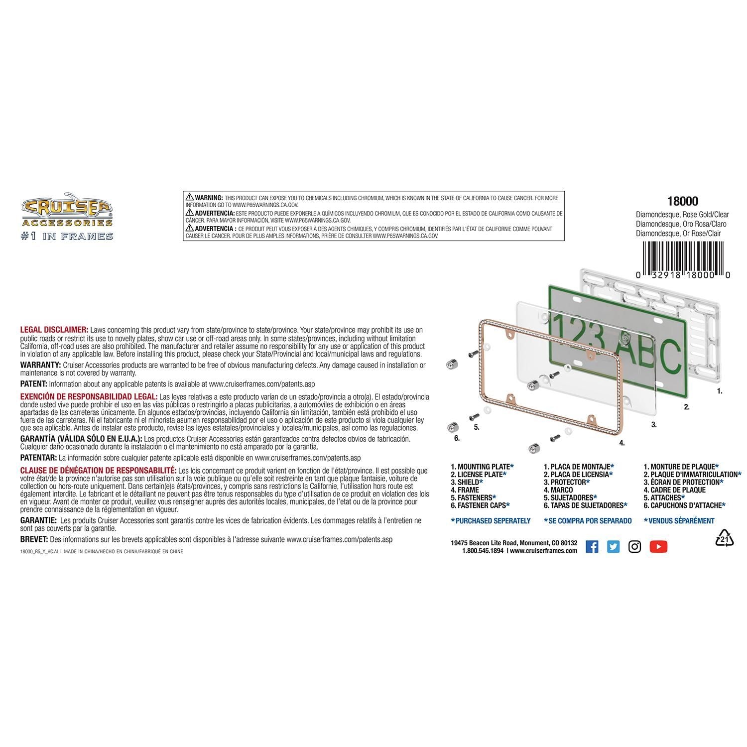 Cruiser Accessories Rose Gold Bling License Plate Frame | AutoZone