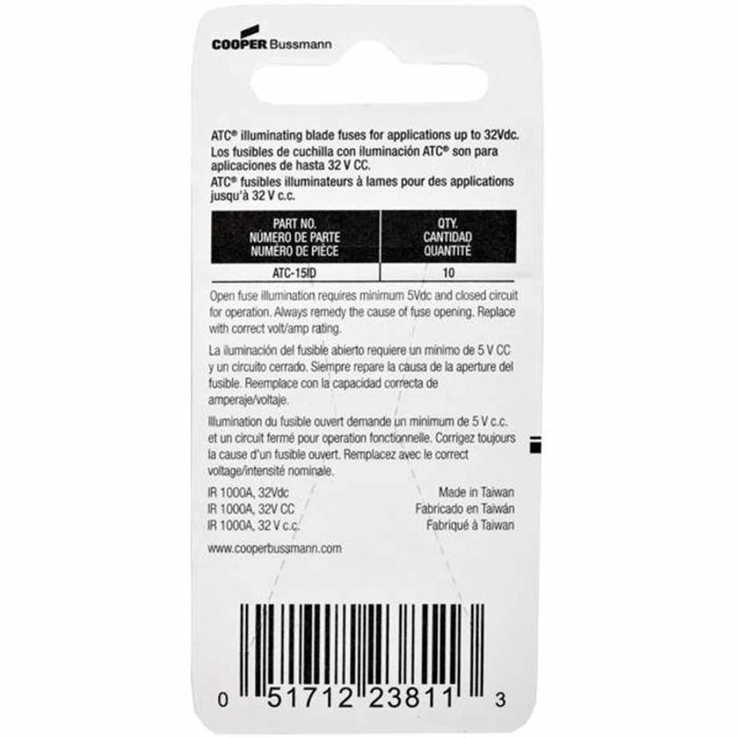 Bussmann 15 AMP ATC easyID Fuse 10 Piece | AutoZone