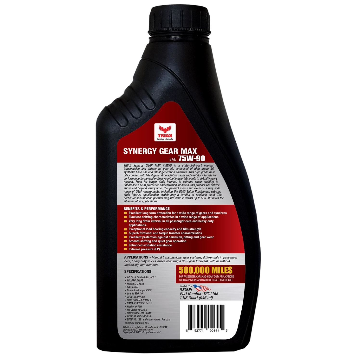 Triax Lubricants Synergy Gear Max 75W-90 Gl-5 Full Synthetic Gear Oil 1 ...
