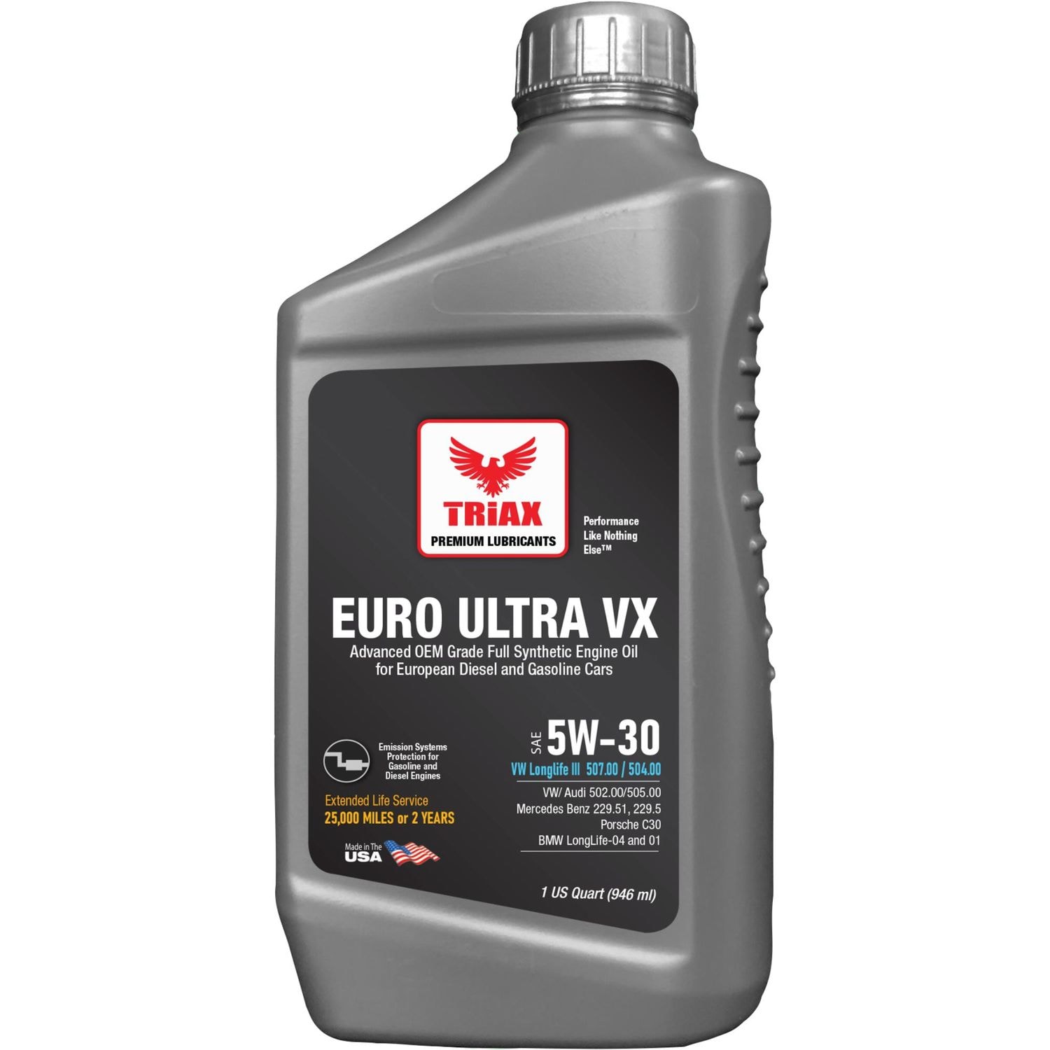 Triax Lubricants Euro Ultra VX VW 507 and 504 Engine Oil Full Synthetic ...