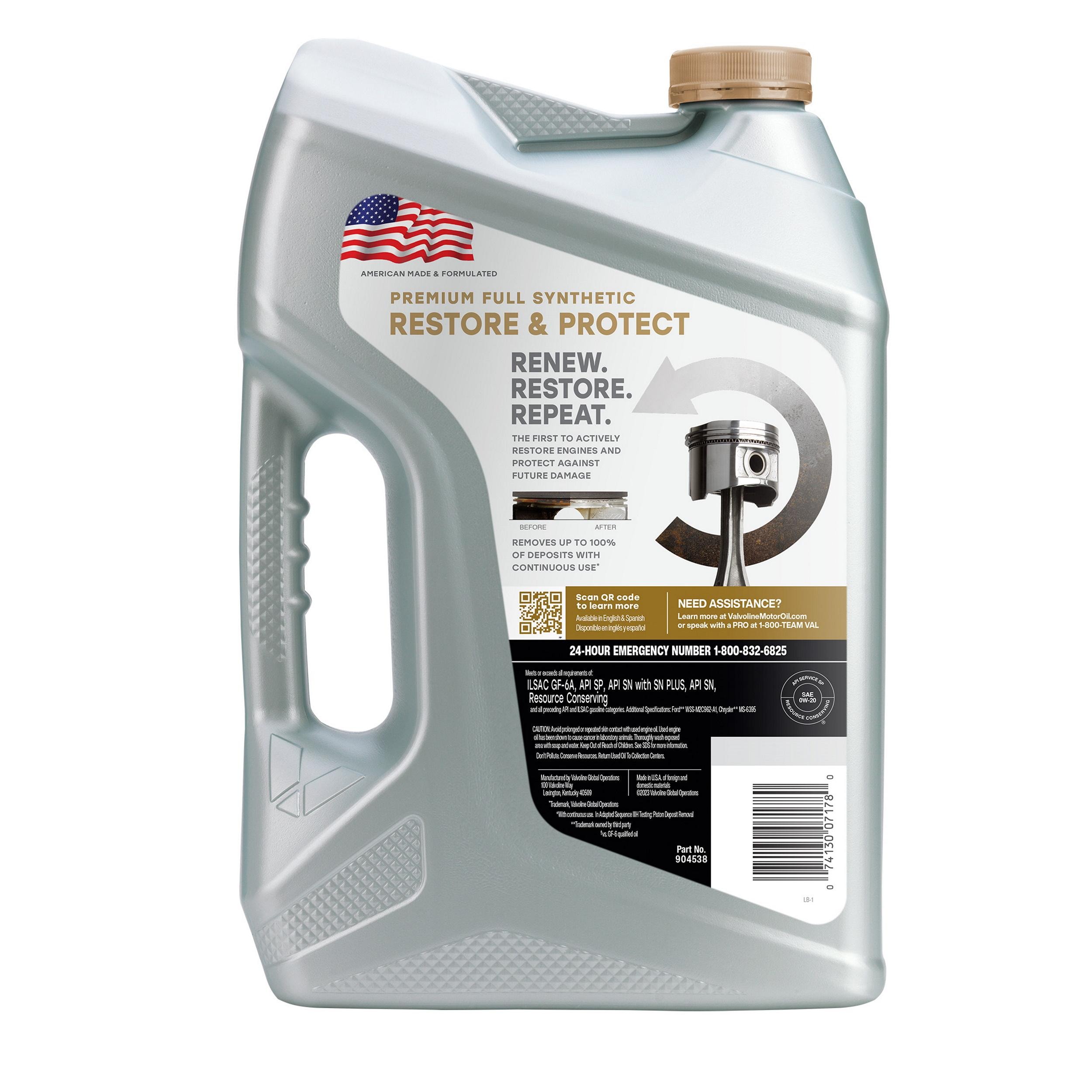 Valvoline Restore and Protect Full Synthetic 0W-20 Motor Oil 5 Quart ...