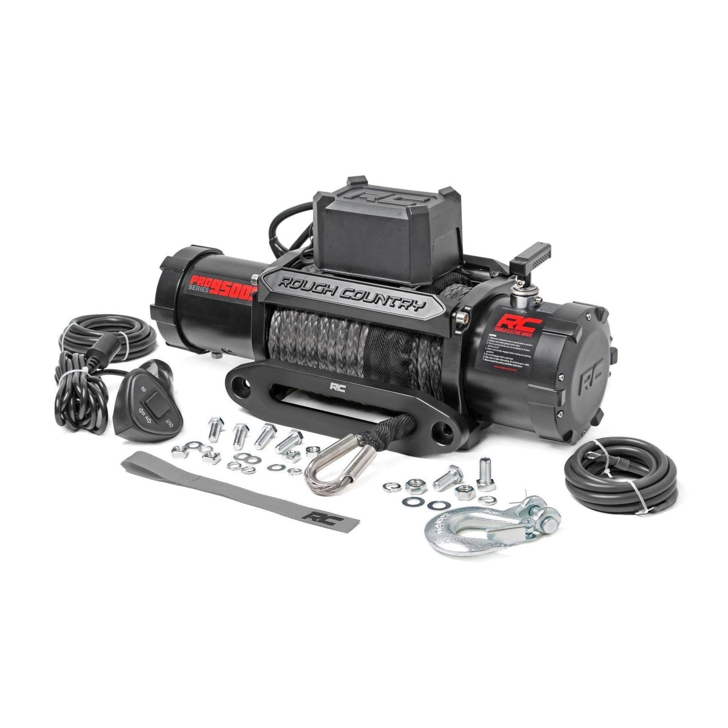 Rough Country 9500lb Pro Series Synthetic Rope Winch PRO9500S | AutoZone