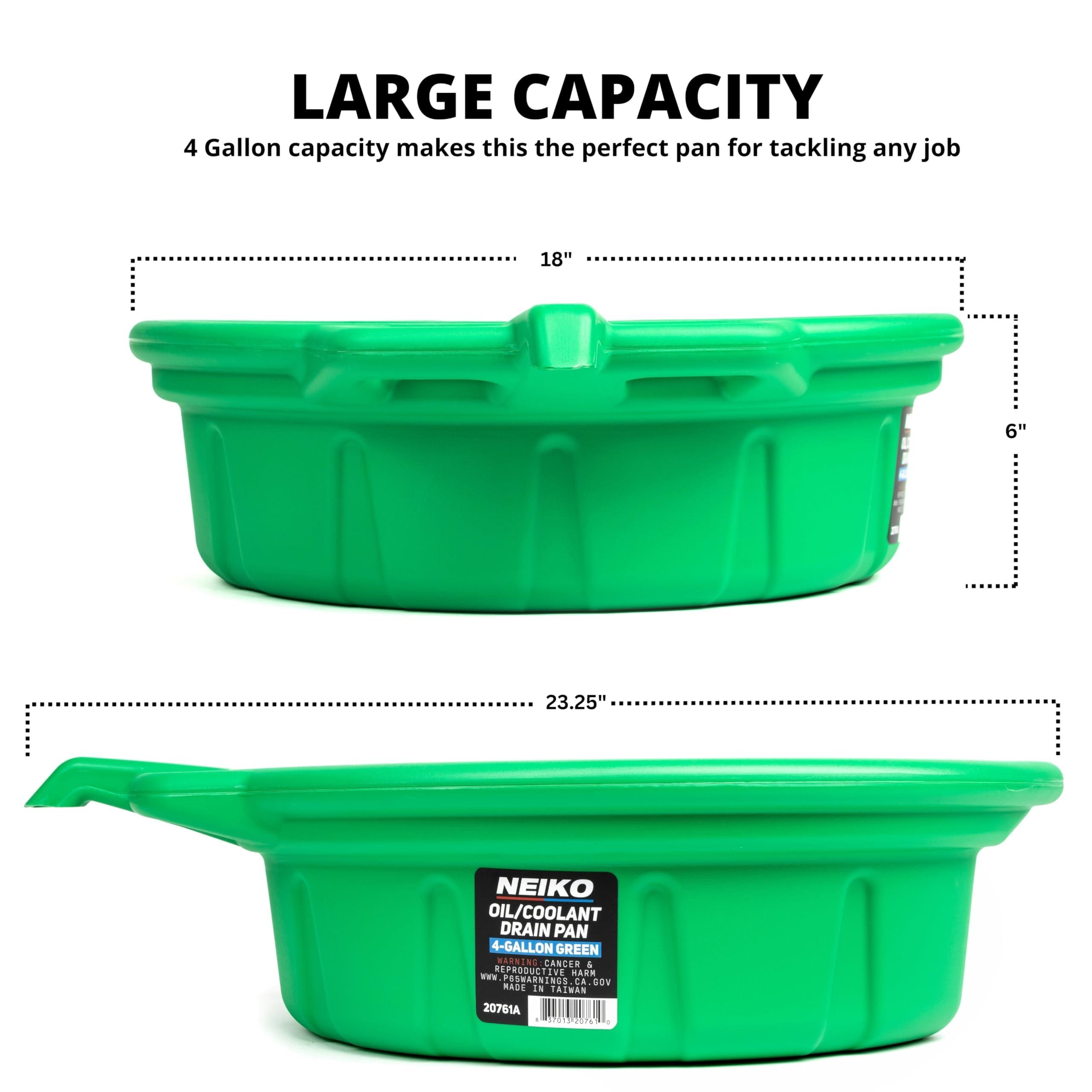 NEIKO Antifreeze Green Plastic Large Coolant or Oil Drain Pan, 4 Gallon ...