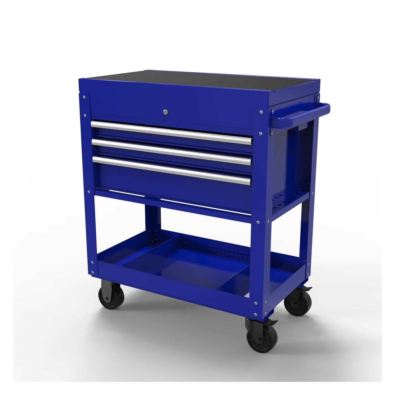 OEMTOOLS Blue 3 Drawer Slide Top Tool Cart | AutoZone