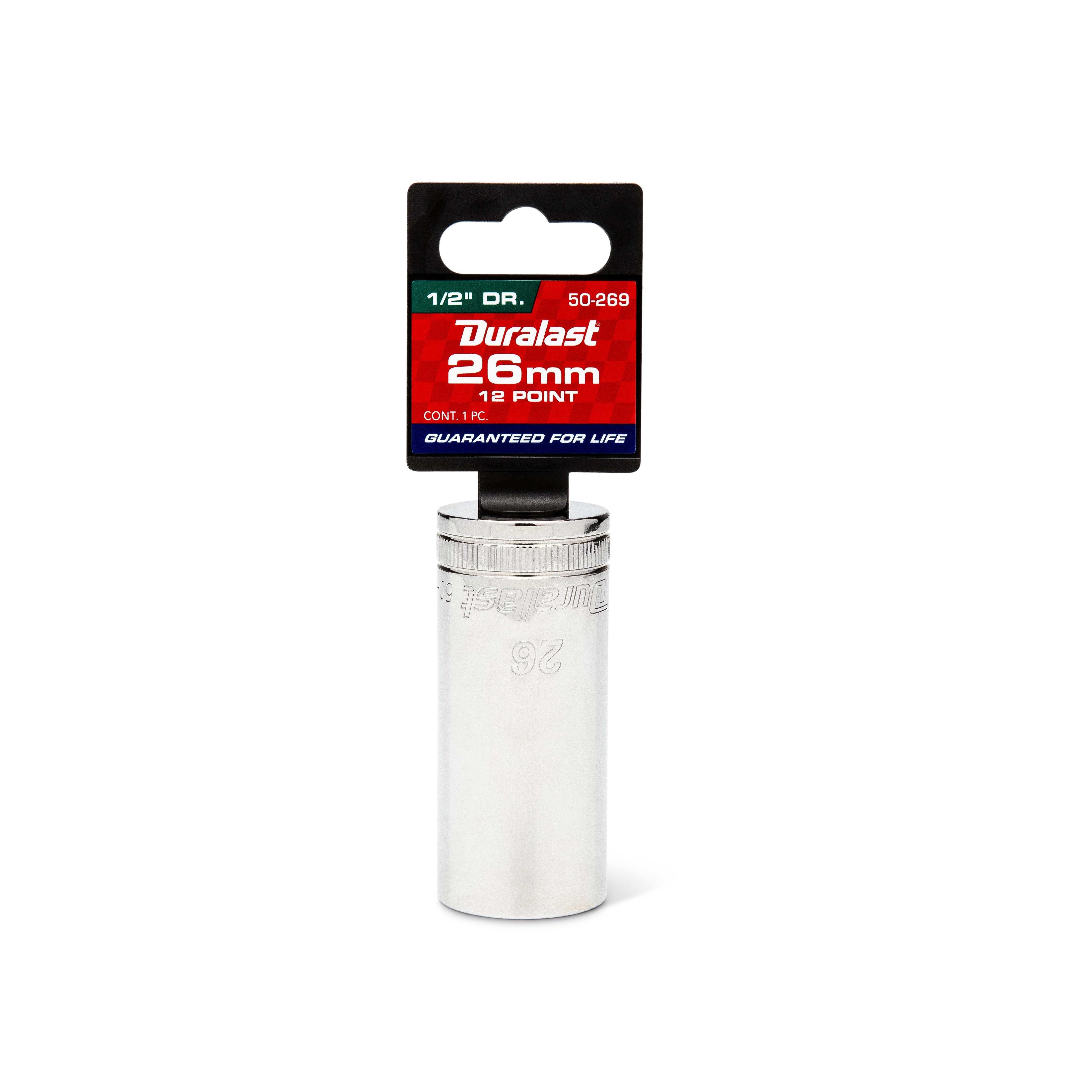 Duralast 1/2in Drive 26mm 12 Point Metric Deep Chrome Socket | AutoZone