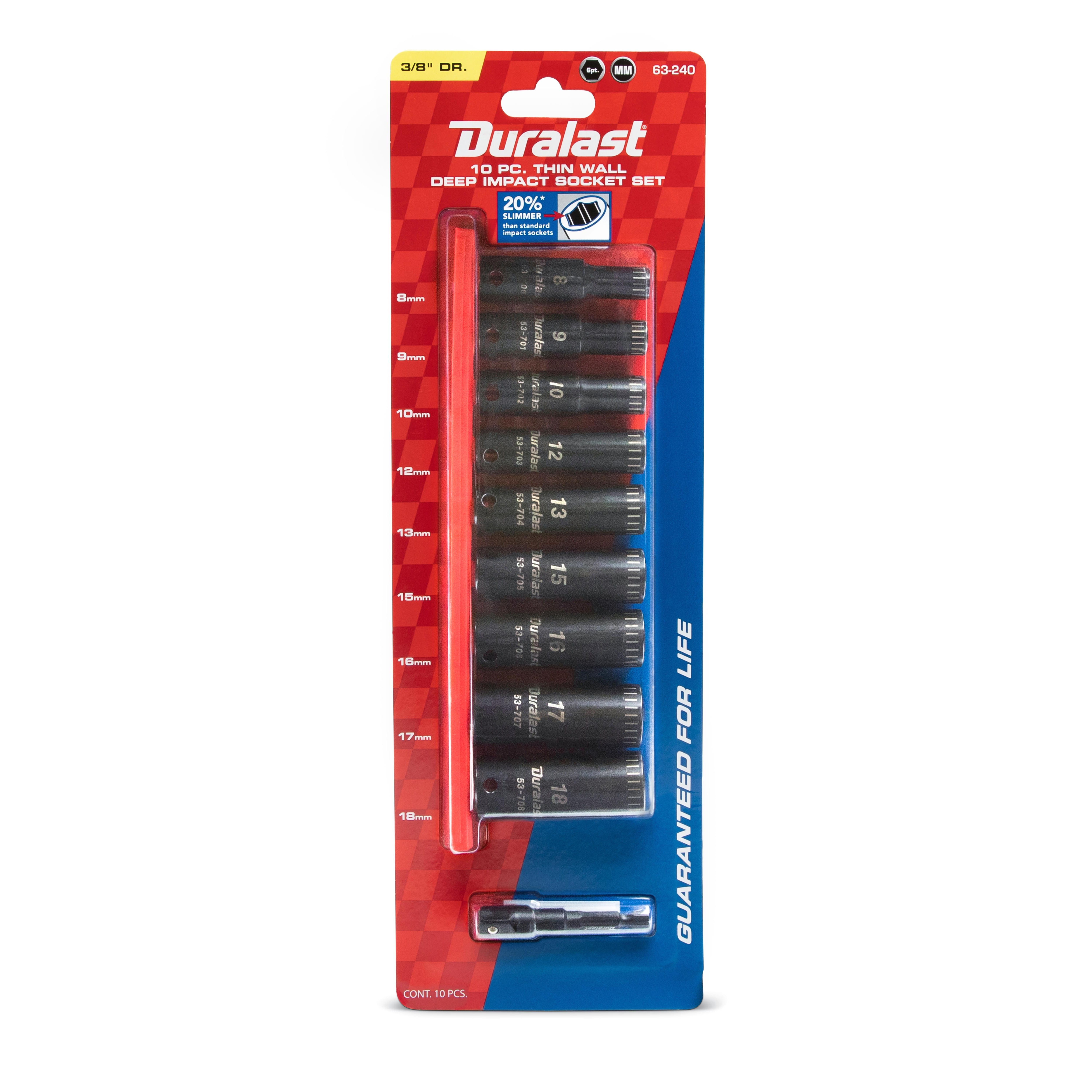 Duralast 3/8in Drive Deep Thin Wall Impact Socket Set Metric 10 Piece ...