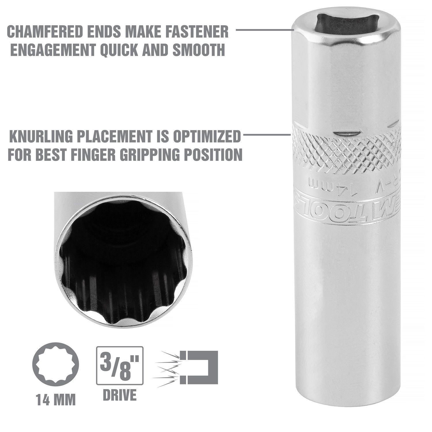 OEMTOOLS 3/8in Drive 14mm 12 Point Extra Thin Wall Spark Plug Socket ...