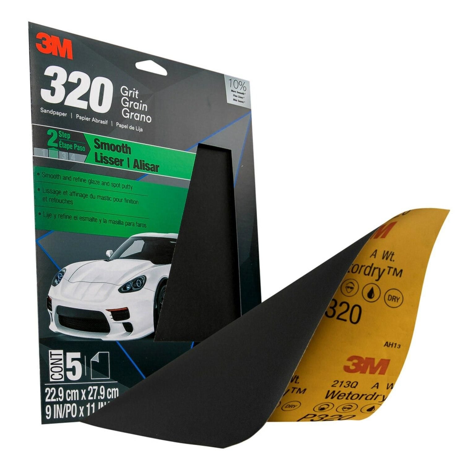 3M 320 Grit 9in x 11in Wet or Dry Sandpaper 5 Pack | AutoZone