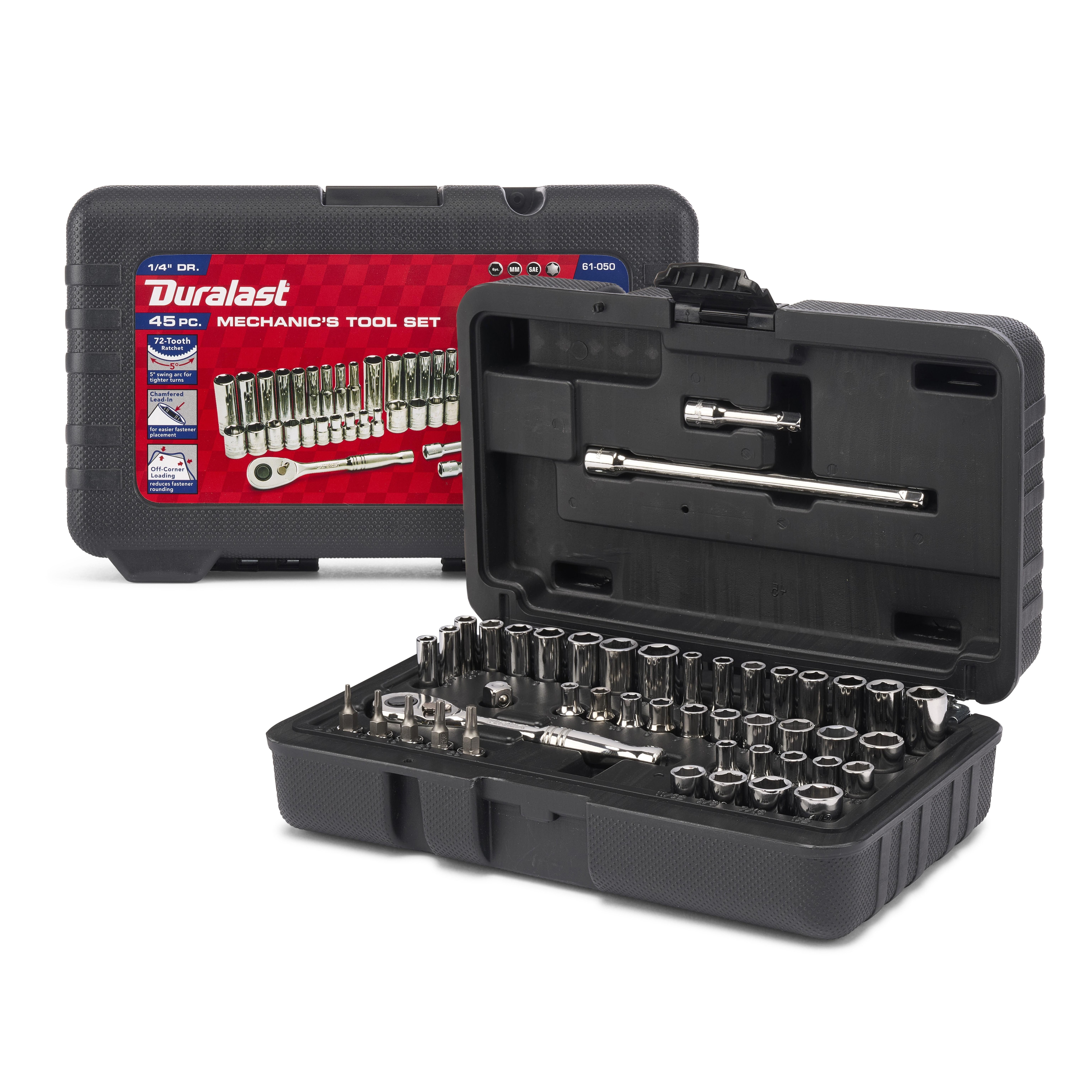Duralast 1/4in Drive Ratchet and Socket SAE and Metric Tool Set 45 ...