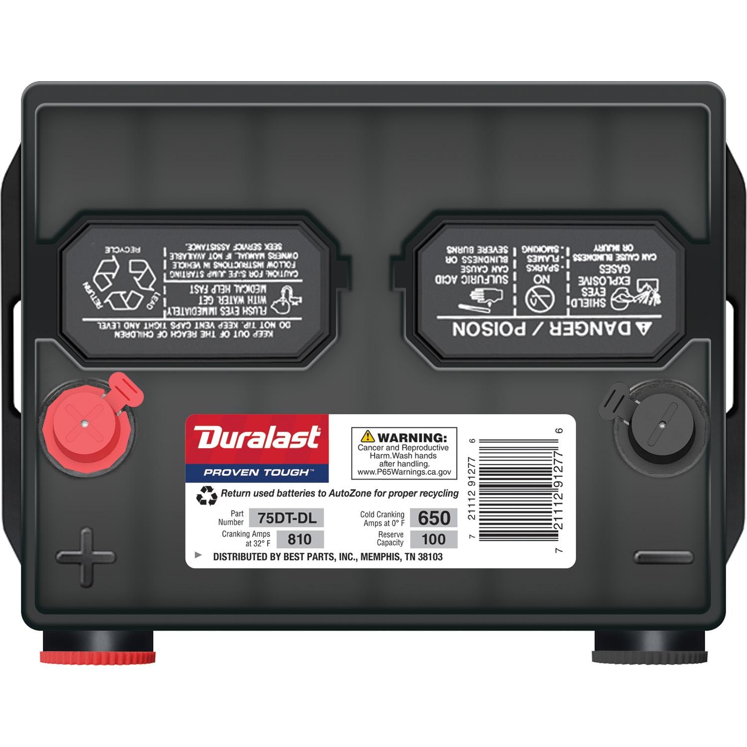 Duralast Group Size 75 Dual Terminal Battery 75DT-DL | AutoZone