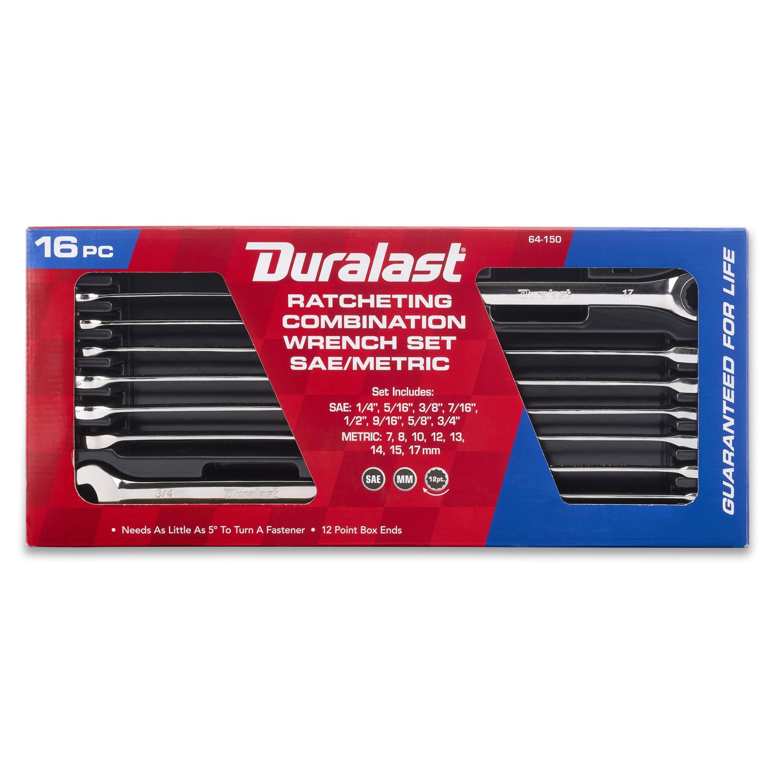 Duralast SAE and Metric Ratcheting Combination Wrench Set 16 Piece ...