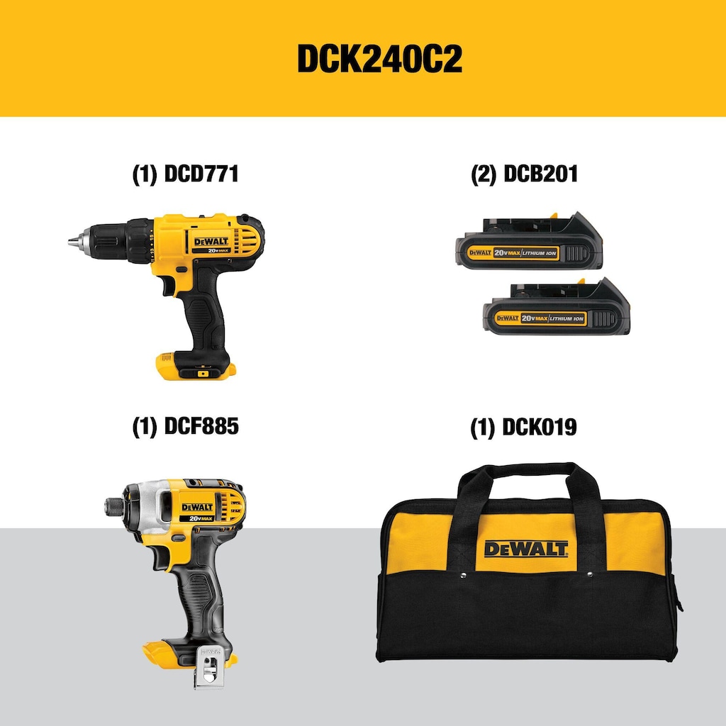 Dewalt 20 Volt Max Cordless Drill Driver Kit with 2 Batteries and ...