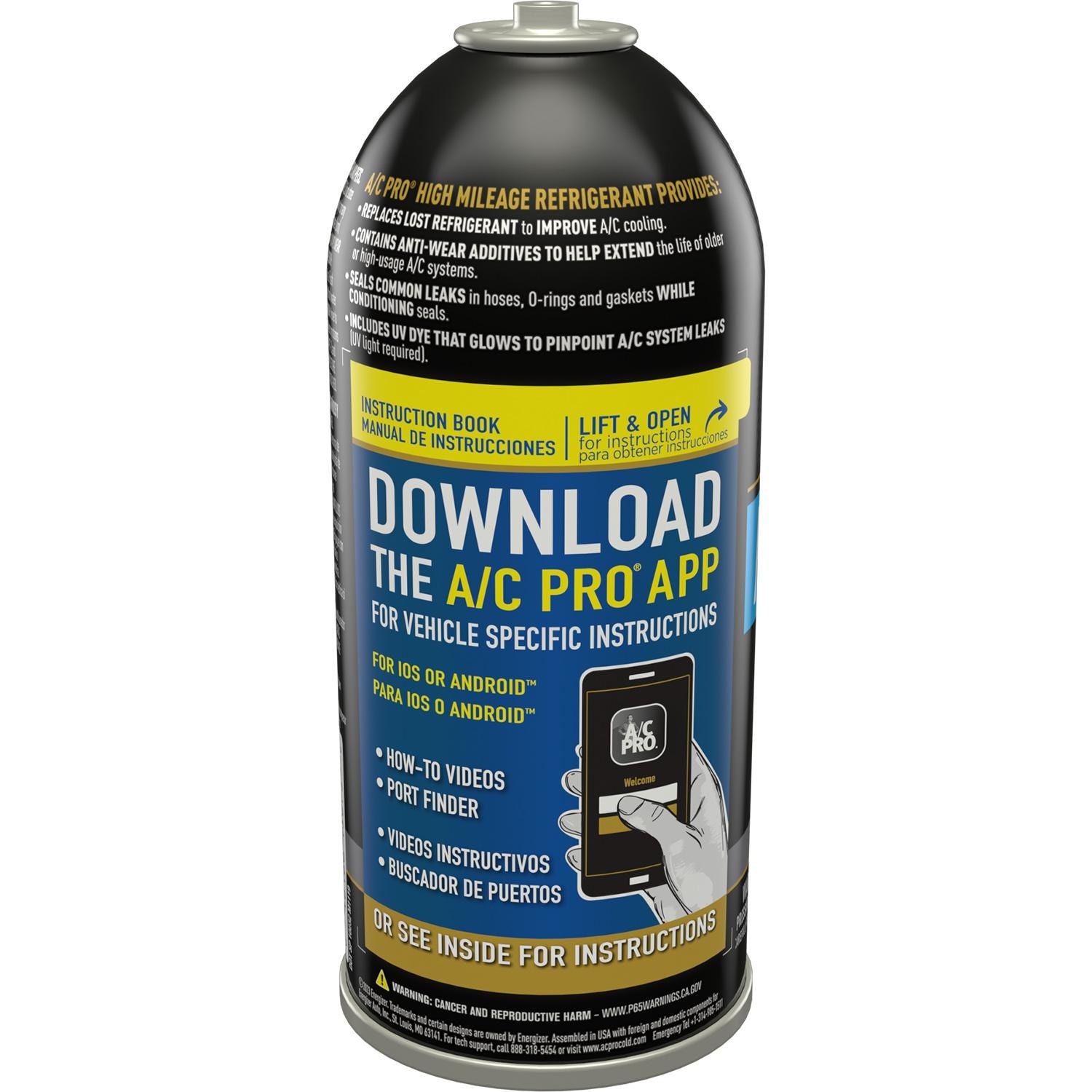 A/C Pro High Mileage R-134a Refrigerant with Stop Leak and UV Dye ...