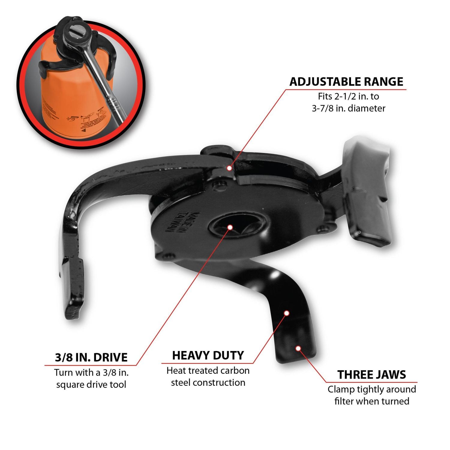 Performance Tool 2 1/2in to 3 7/8in 3 Jaw Adjustable Oil Filter Wrench ...
